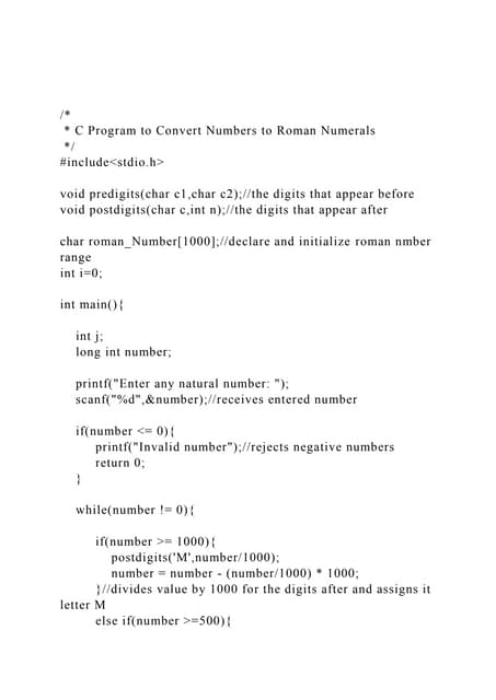 C Program To Convert Numbers To Roman Numerals inc docx c-program-to-convert-numbers-to-roman-numerals-inc-docx