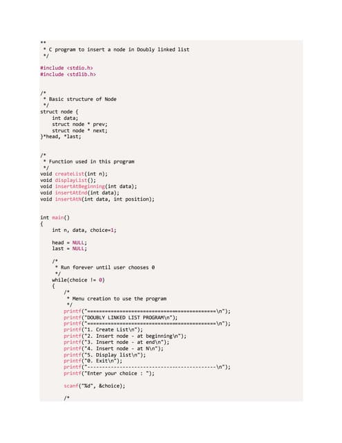 C Program To Implement Doubly Linked List Includeipdf 9475
