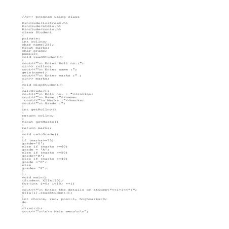 C Program Using Class Pdf