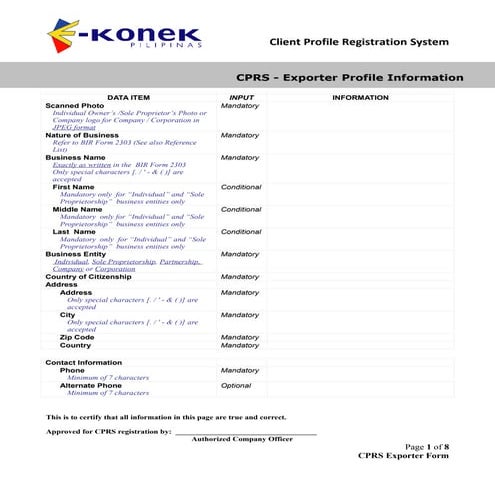 CPRS for Exports | DOC