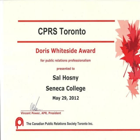 Cprs toronto corp com award | PPT