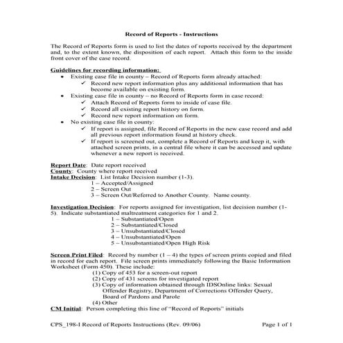 Cps 198 i record of reports instructions | DOC | Law