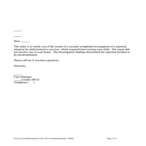 Cps 23 substantiated case determination letter #5 substantiated