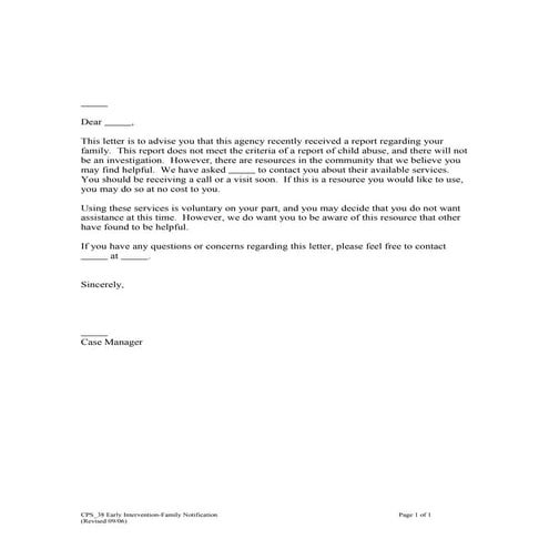 Cps 38 early intervention letter family notification | DOC