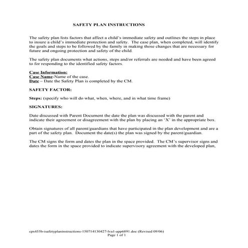 Cps 455 b-i safety plan instructions | DOC | Parenting Children Aged 4 ...