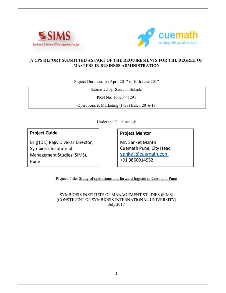 Cps Report Document Summer Internship MBA Operations Forward Log cps-report-document-summer-internship-mba-operations-forward-log