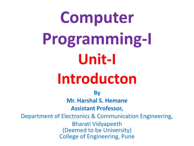 Cp C Programing Project Unit 1 Intro Pdf