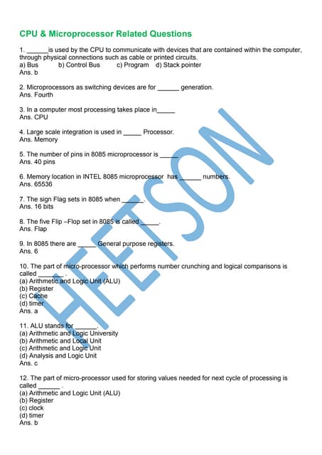 Cpu Mcq Computer Microprocessor Question Pdf Operating Systems