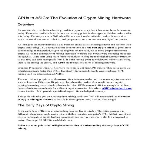 CPUs to ASICs: The Evolution of Crypto Mining Hardware | PDF