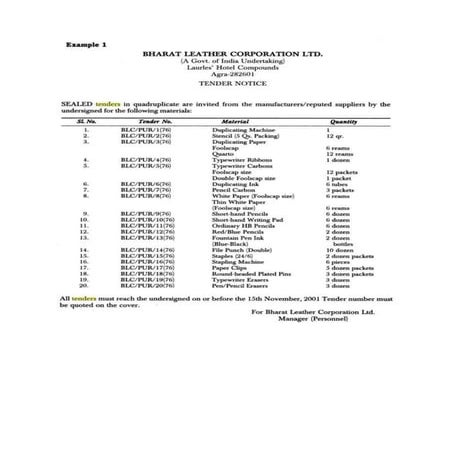 Example tenders | DOCX