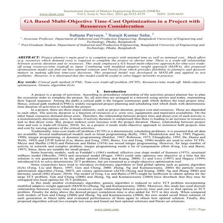 GA Based Multi-Objective Time-Cost Optimization in a Project with ...