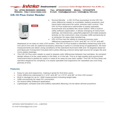 Konica Minolta CR-10 Plus Color Reader | PDF