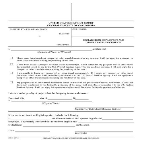 Declaration of Passport and Other Travel Documents | PDF