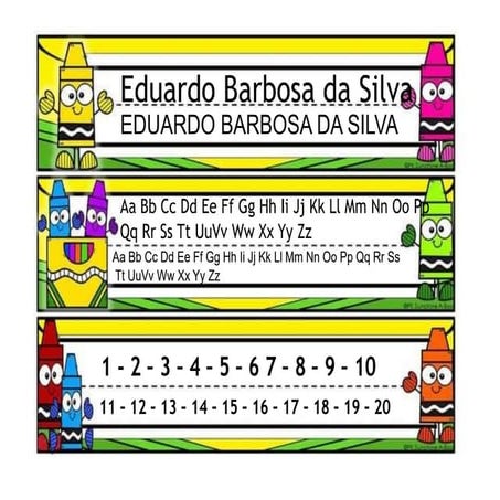 Ficha de nome do aluno com numerais e alfabeto | DOCX