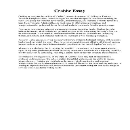 Crabbe Essay. In this essay reference will be made to the book Crabbe ...