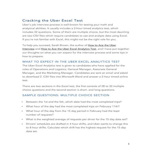 Uber Excel Test: How to Pass | PDF