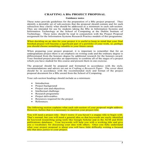 Crafting a b sc project proposal | PDF