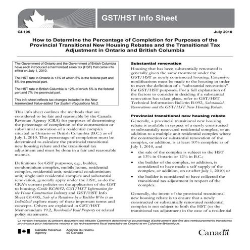 Cra gst hst_info_sheet_july_2010 | PDF
