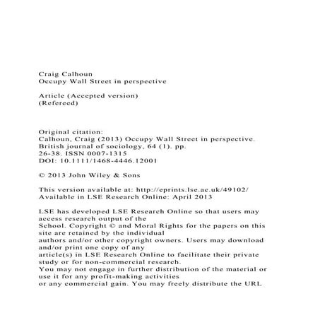 Craig Calhoun Occupy Wall Street in perspective Art.docx