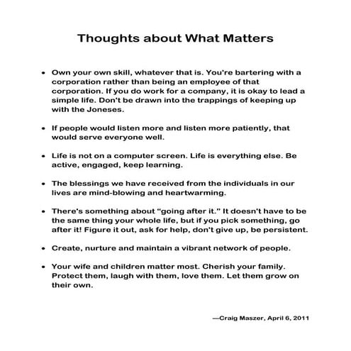 Craig Maszer Thoughts about What Matters | PDF