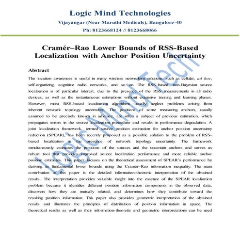 Cramér–rao lower bounds of rss based localization with anchor position uncertainty | PDF