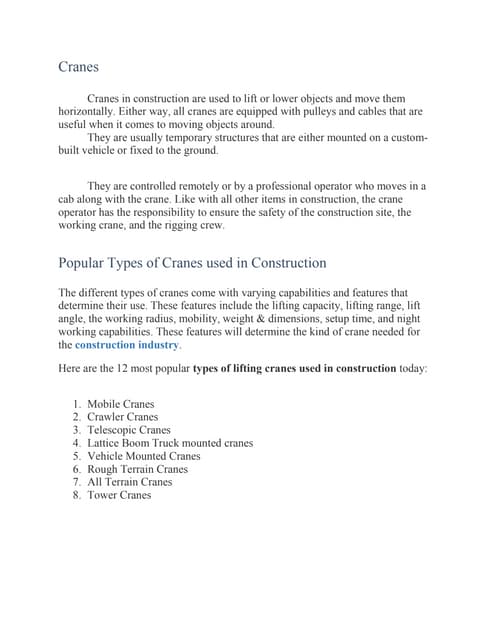 Types of cranes | PPTX