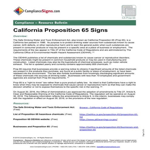 California Prop 65 / Title 27 Sign Requirements & Resources | PDF