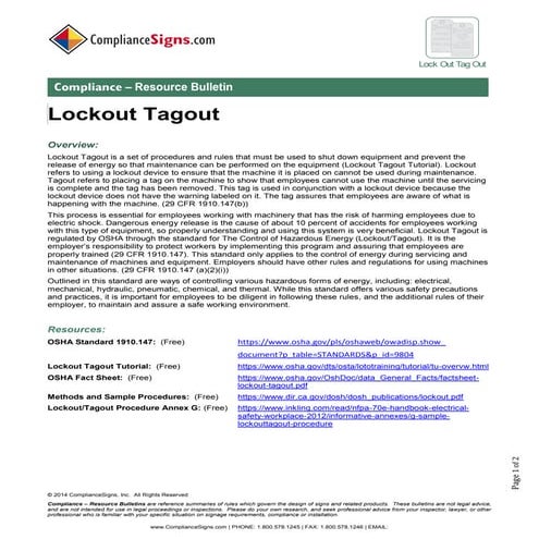 Lockout Tagout Safety Resources | PDF
