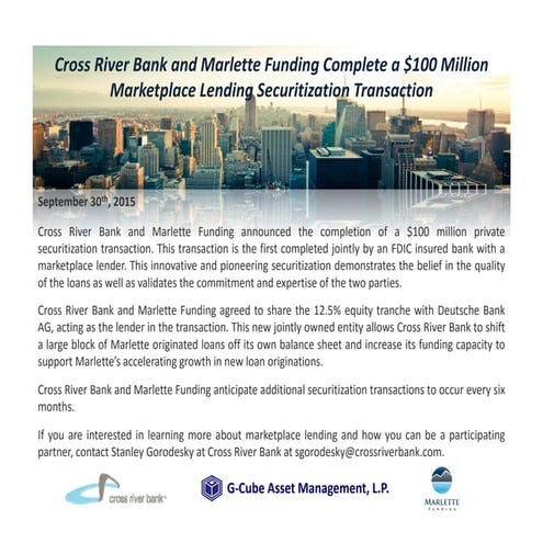 Cross River Bank and Marlette Funding Complete a $100 Million ...