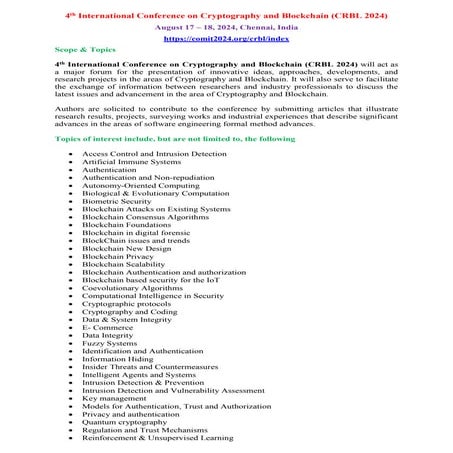 4th International Conference on Cryptography and Blockchain (CRBL 2024) | PDF