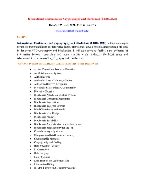 5th International Conference on Cryptography and Blockchain (CRBL 2025 ...