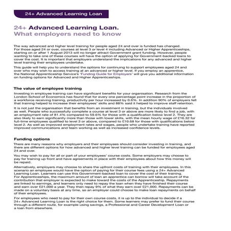 What employers need to know about Advanced Learning Loans | PDF ...