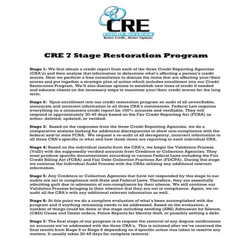 Cre 7 Stage Program | PDF