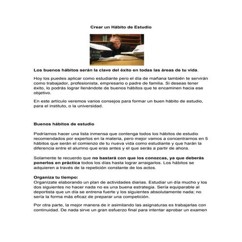 presenta taller hábitos de estudio y éxito académico | PDF