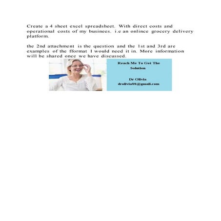 Create a 4 sheet excel spreadsheet. With direct costs and operationa | PDF