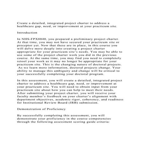 Create a detailed, integrated project charter to address a healt.docx