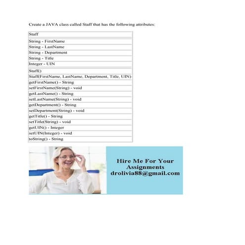 Create A Java Class Called Staff That Has The Following Attributes Stdocx 5718