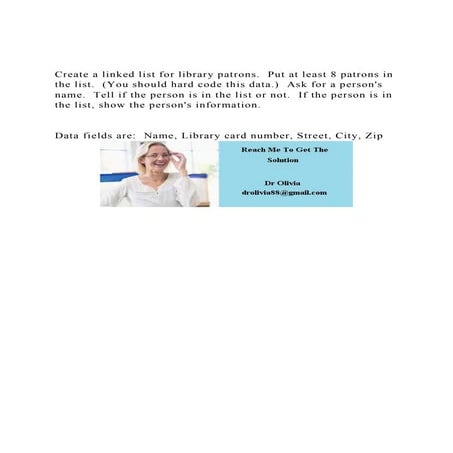 Create a linked list for library patrons. Put at least 8 patron.docx