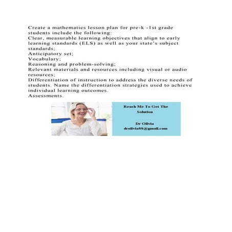 Create a mathematics lesson plan for pre-k -1st grade students inclu.docx