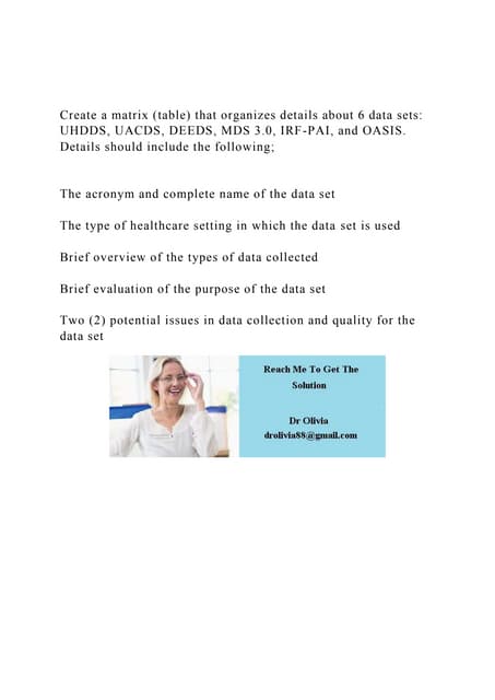 Create A Matrix Table That Organizes Details About 6 Data Sets Uhdocx