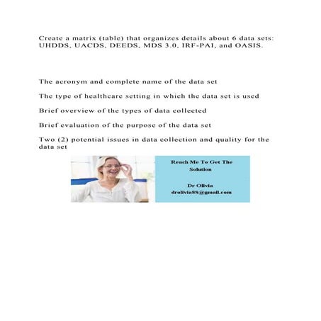 Create A Matrix Table That Organizes Details About 6 Data Sets Uhdocx