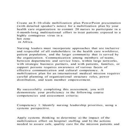 Create an 8–10-slide mobilization plan PowerPoint presentation ( | DOCX