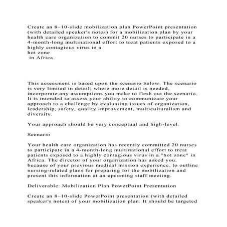 Create an 8–10-slide mobilization plan PowerPoint presentation (with.docx