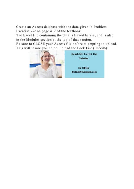 Create An Access Database With The Data Given In Problem Exercise Docx