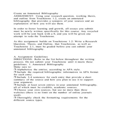 Create an annotated bibliography assignment using your research q | DOCX