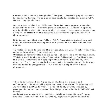Create and submit a rough draft of your research paper. Be sure to.docx ...