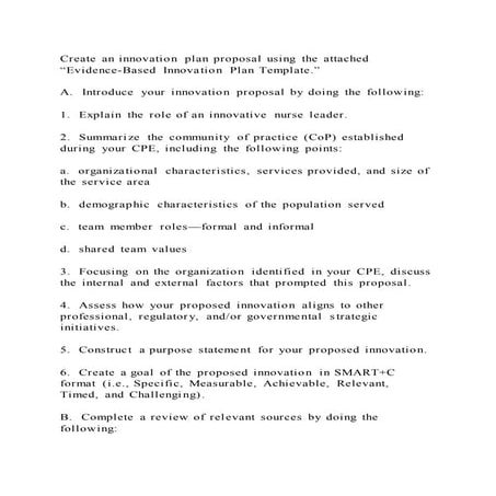 Create an innovation plan proposal using the attached Evidence-Base | DOCX