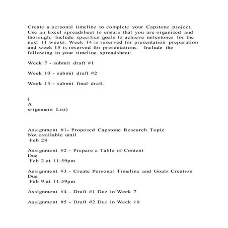 Create a personal timeline to complete your Capstone project. Use an | DOCX