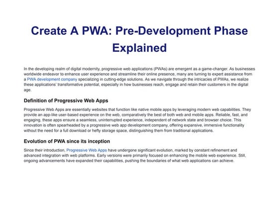 PWA Presentation Document and implementation | PPT