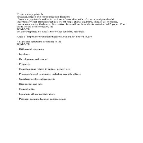 Create a study guide for language- speech and communication disorders ...